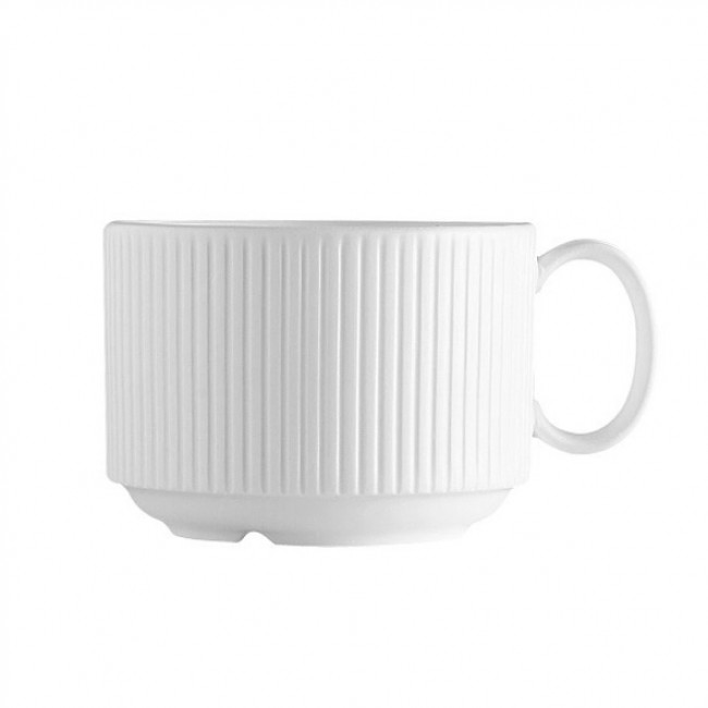 White stackable coffee cup with handle 6.1oz / 18cl with straight lines ...