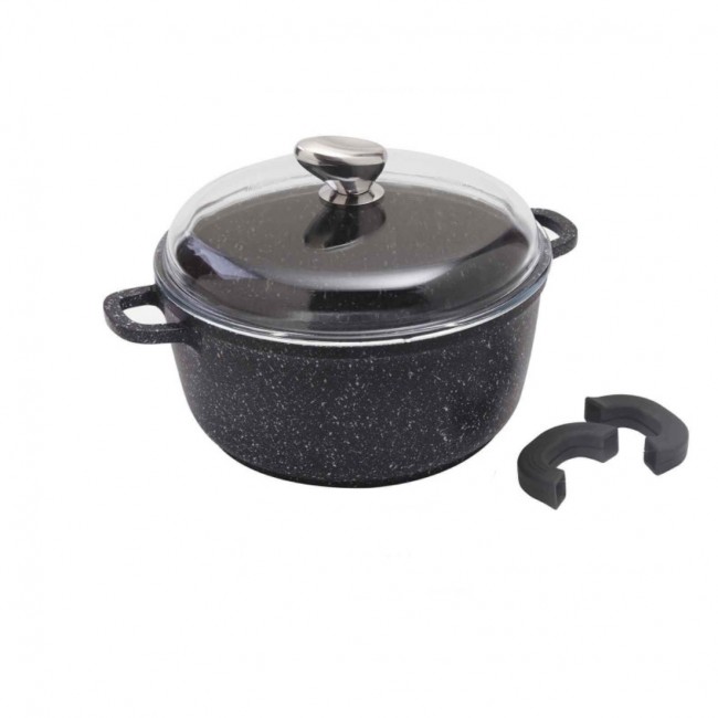 Round stewpot dish 7.9" / 20cm "stone style" cast aluminium - glass lid ...