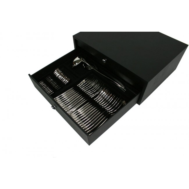 Black wooden case for 72 or 75 piece cutlery set